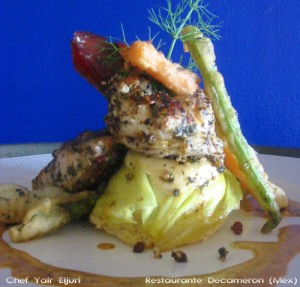 Dúo del mar con mousse de elote y crocante de vegetales | Gastronomía & Cía