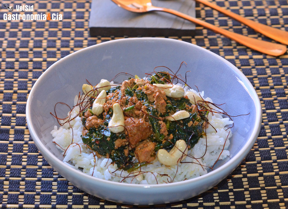 Arroz basmati con espinacas, tofu y salsa kimuchi, una receta para ...
