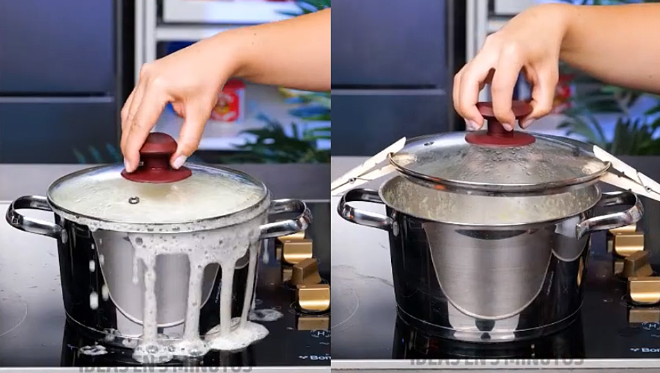 Truco de cocina: Cómo colocar la tapa de la olla sin encajar para que ...